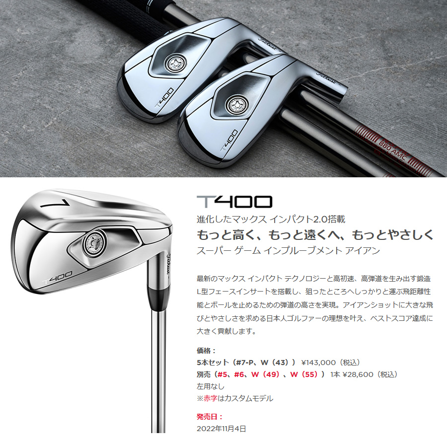 日本仕様 タイトリスト 2023年 T400 #7-PW/W43 5本 アイアンセット 純正スチール N.S.PRO 880 AMC | ゴルフクラブの激安販売 GolfProtection